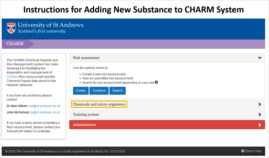 CHARM System – Chemistry H&S Website