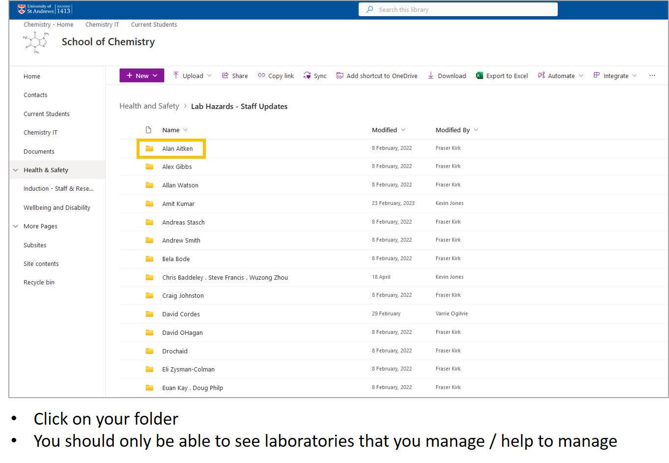 Update “Laboratory Hazards” Document – Chemistry H&S Website